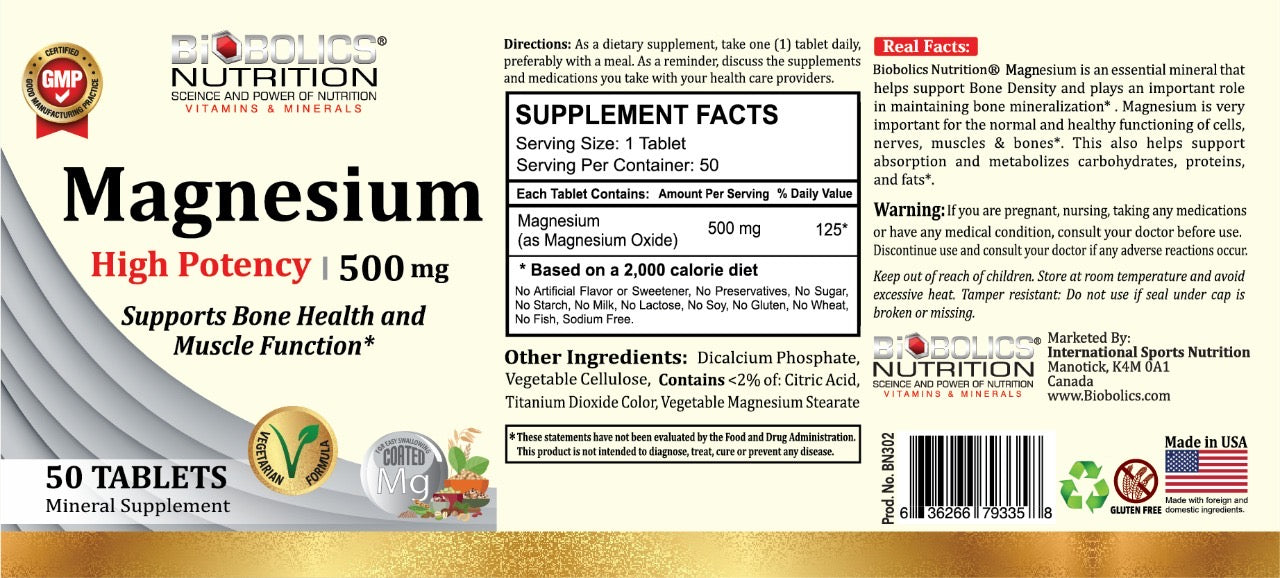 Biobolics Magnesium High Potency 500mg - 50 Tablets – BeauWorld ...
